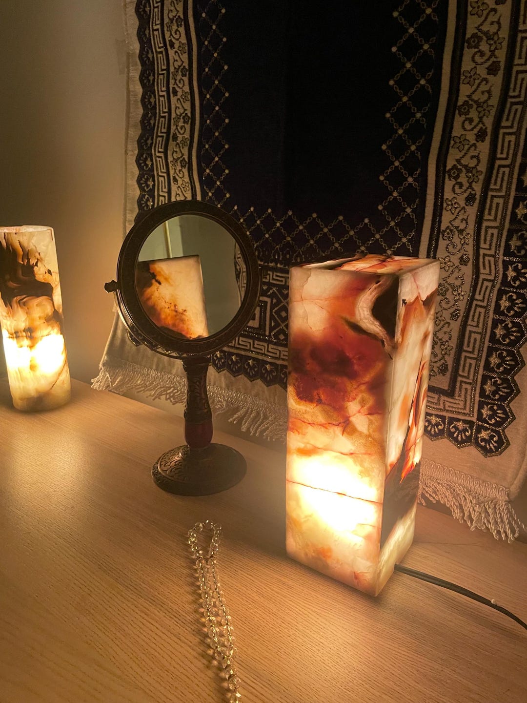 Rectangle Onyx Lamp, Onyx Lighting Bedside Lamp, Zen Geometric Mood ...