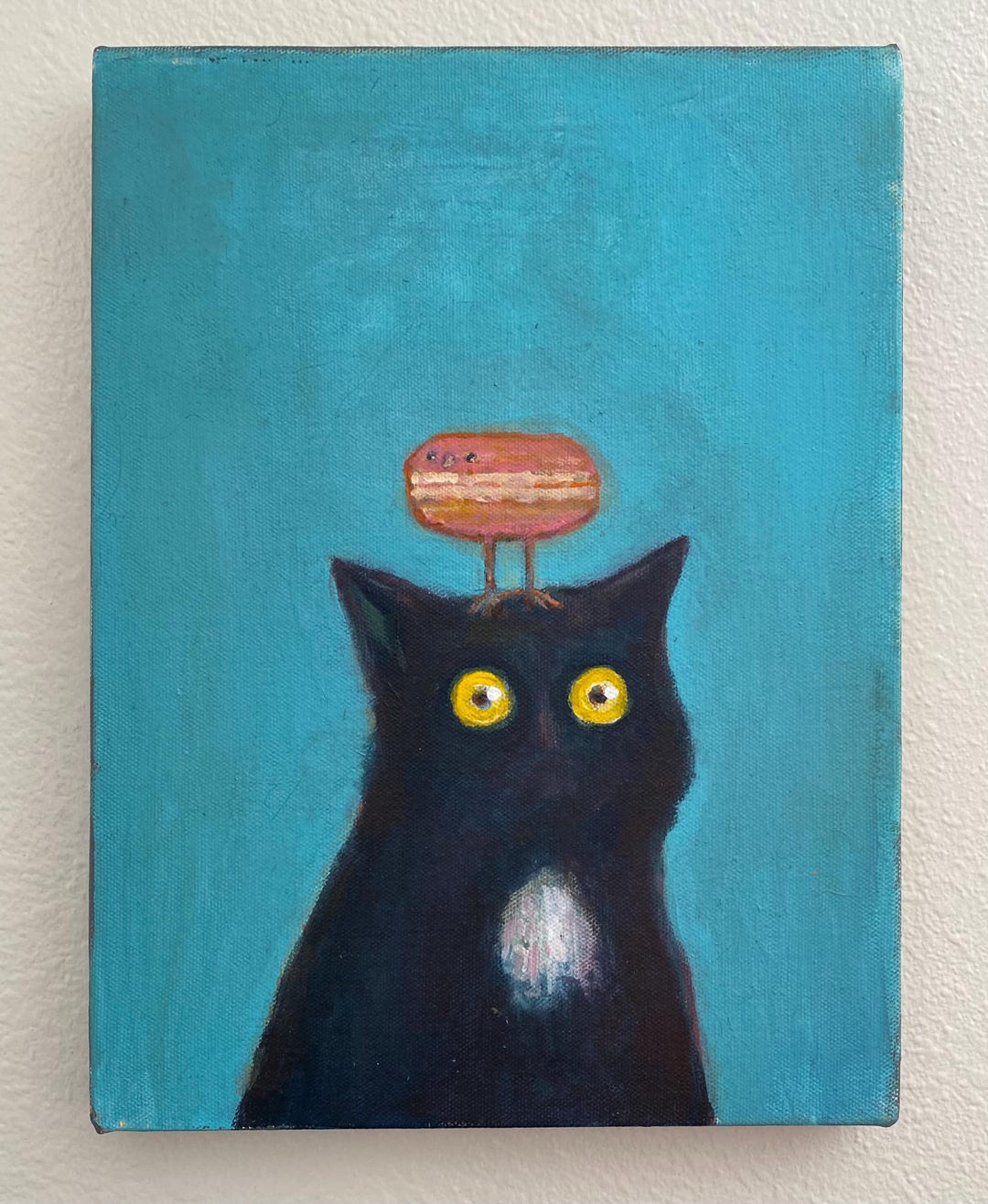 Nikko With a Pink Macaron Bird ORIGINAL Acrylic Painting on 9”x 12 ...