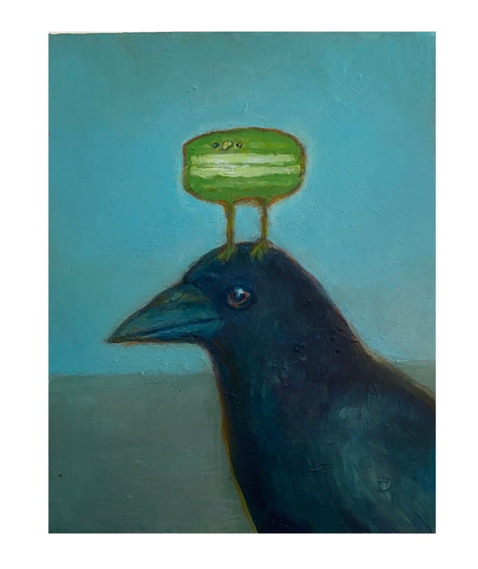Crow With Green Macaron Bird on Its Head ORIGINAL Acrylic Painting on 8 ...