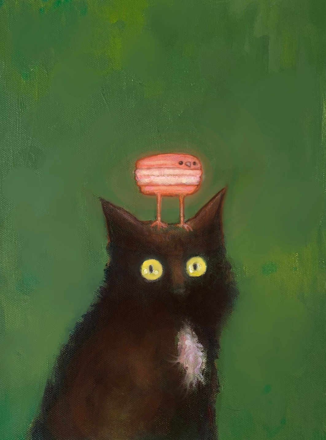 Nikko the Cat Sports a Pink Macaron Bird on Her Head PRINT 8x 10 green ...