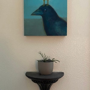 Crow With Green Macaron Bird on Its Head ORIGINAL Acrylic Painting on 8 ...