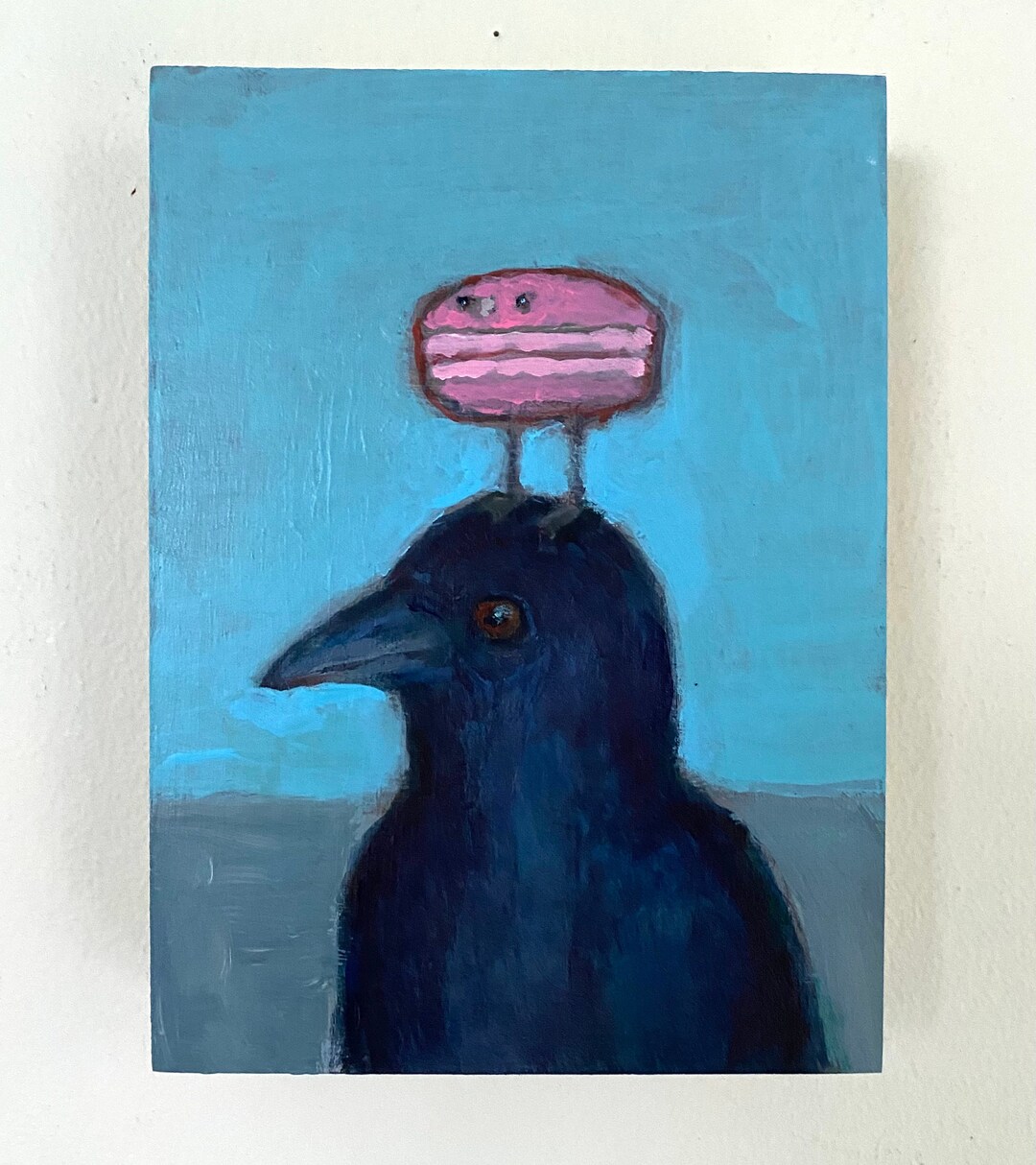 Crow With Pink Macaron Bird on It’s Head ORIGINAL Acrylic Painting on 6 ...