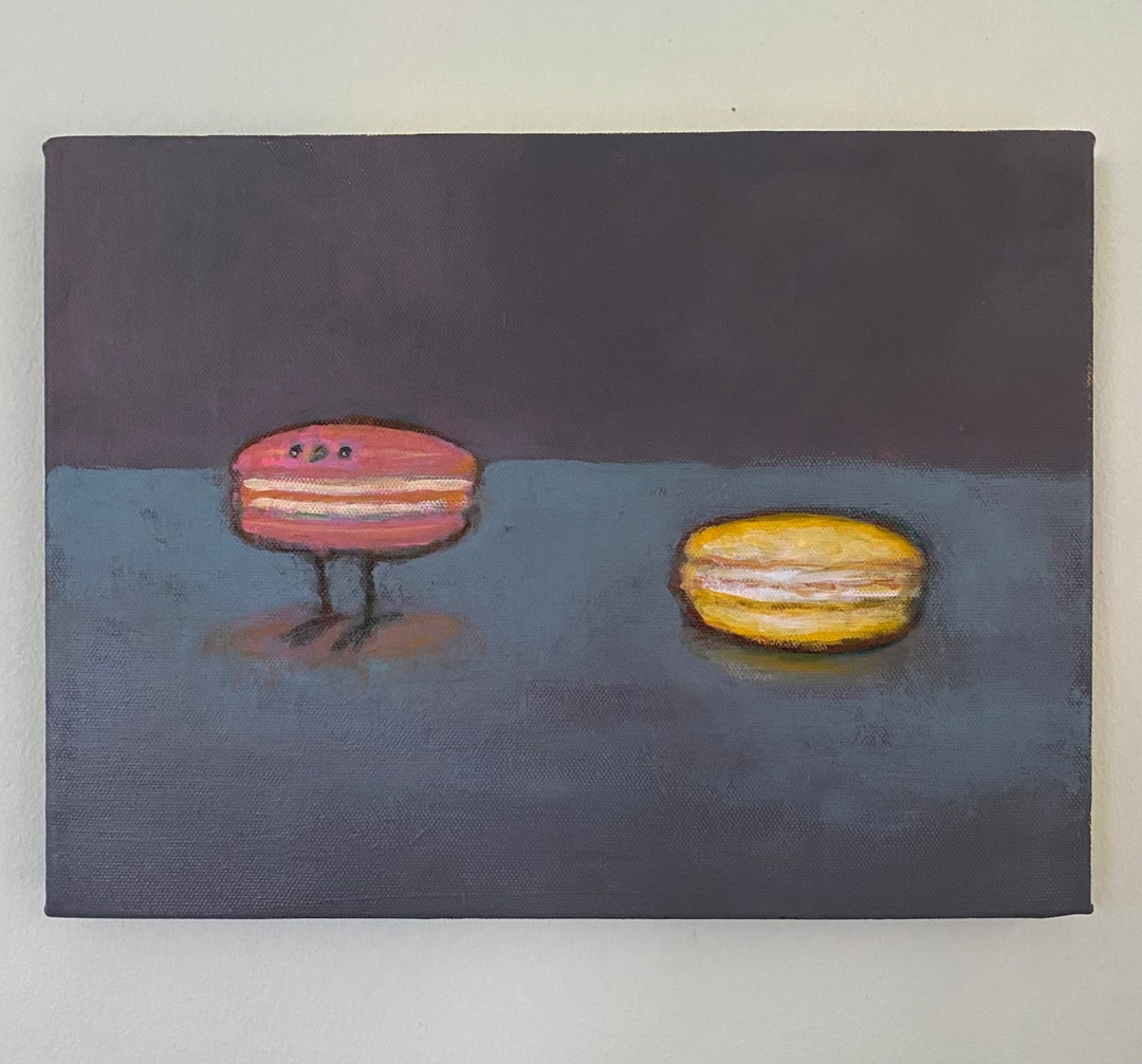 Macaron and Macaron Bird ORIGINAL Acrylic Painting on Canvas 9”x 12” - Etsy