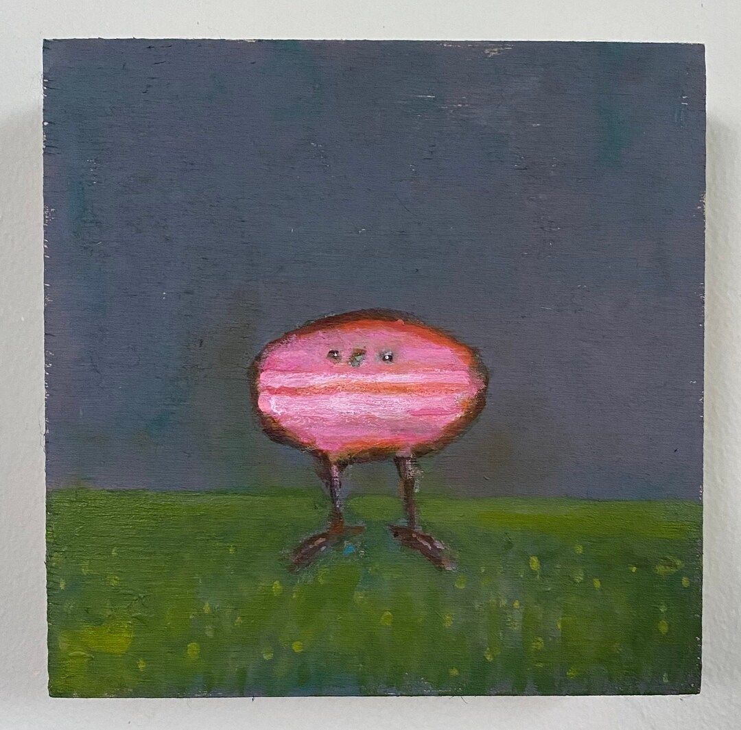 Pink Macaron Bird in a Field ORIGINAL Acrylic Painting on 6”x 6 ...