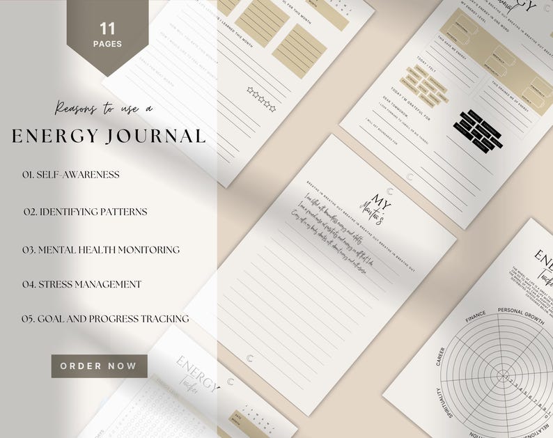 Energy Journal Printable: Guided Wellness, Mood Tracker (PDF Download ...