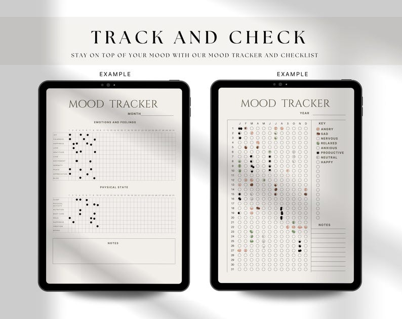 Mood Tracker Printable Kit, Monthly Mood Chart for Mental Health ...