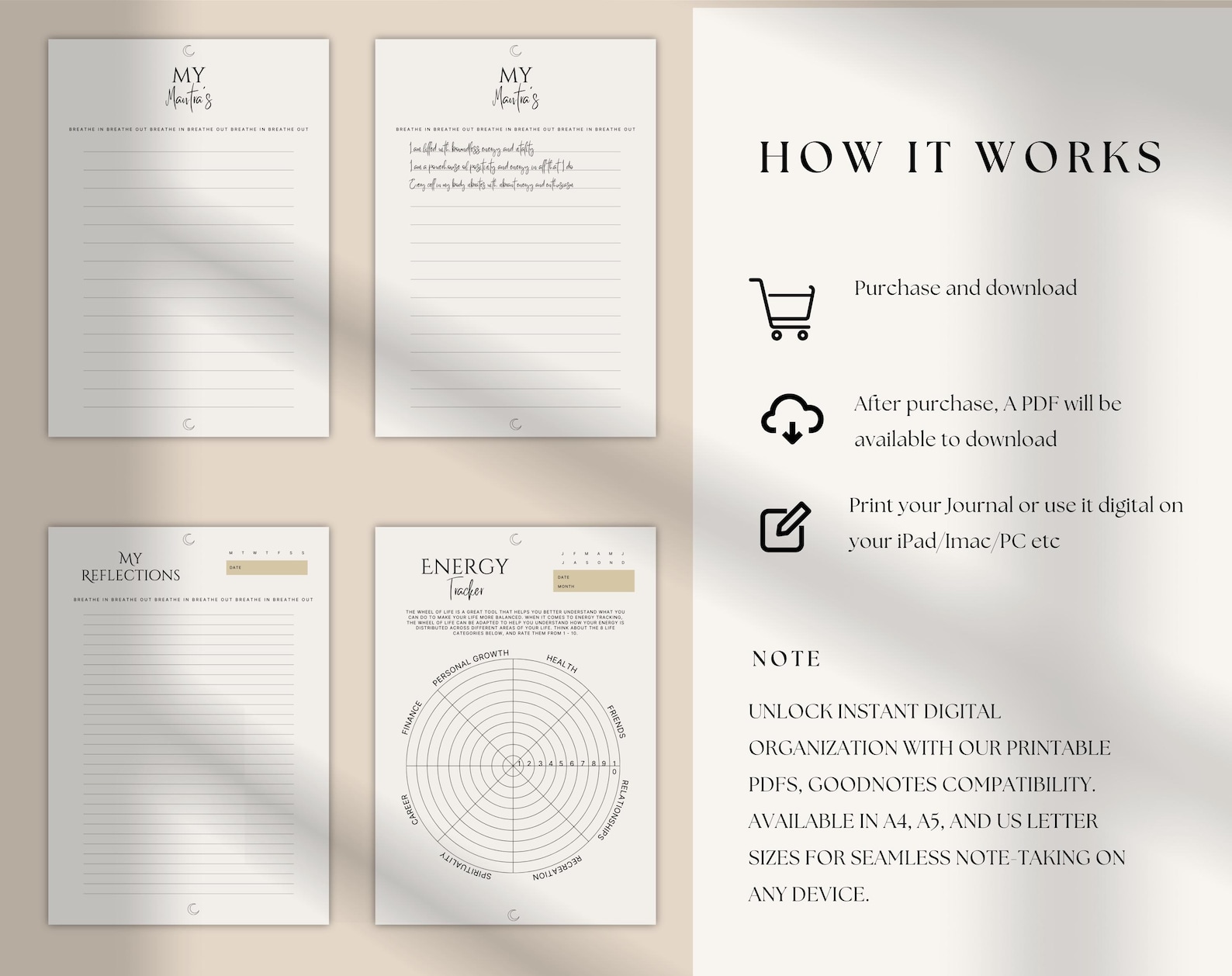 Energy Journal Printable: Guided Wellness, Mood Tracker (PDF Download ...