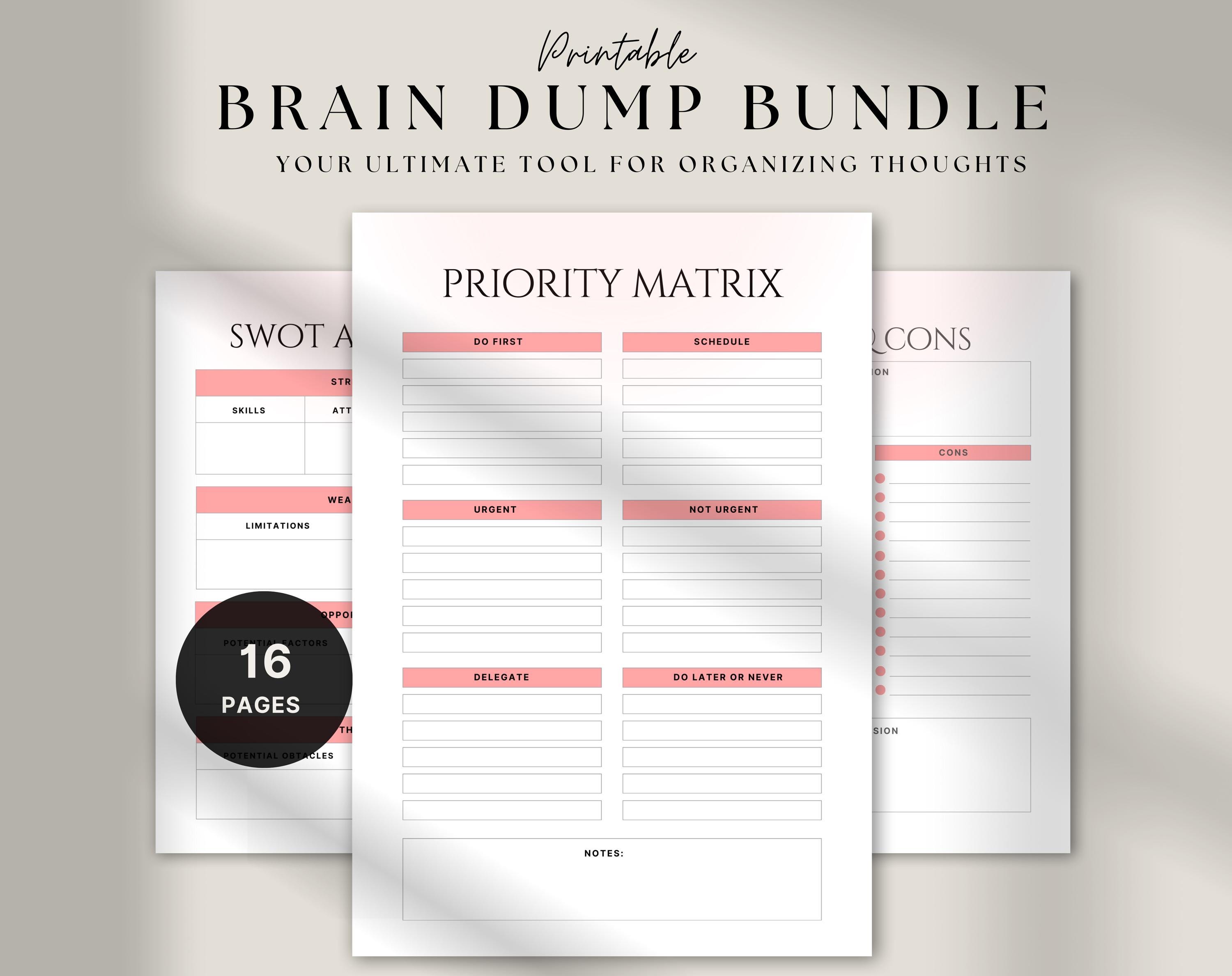 Brain Dump Bundle PDF Printable | ADHD Daily Planner for More ...