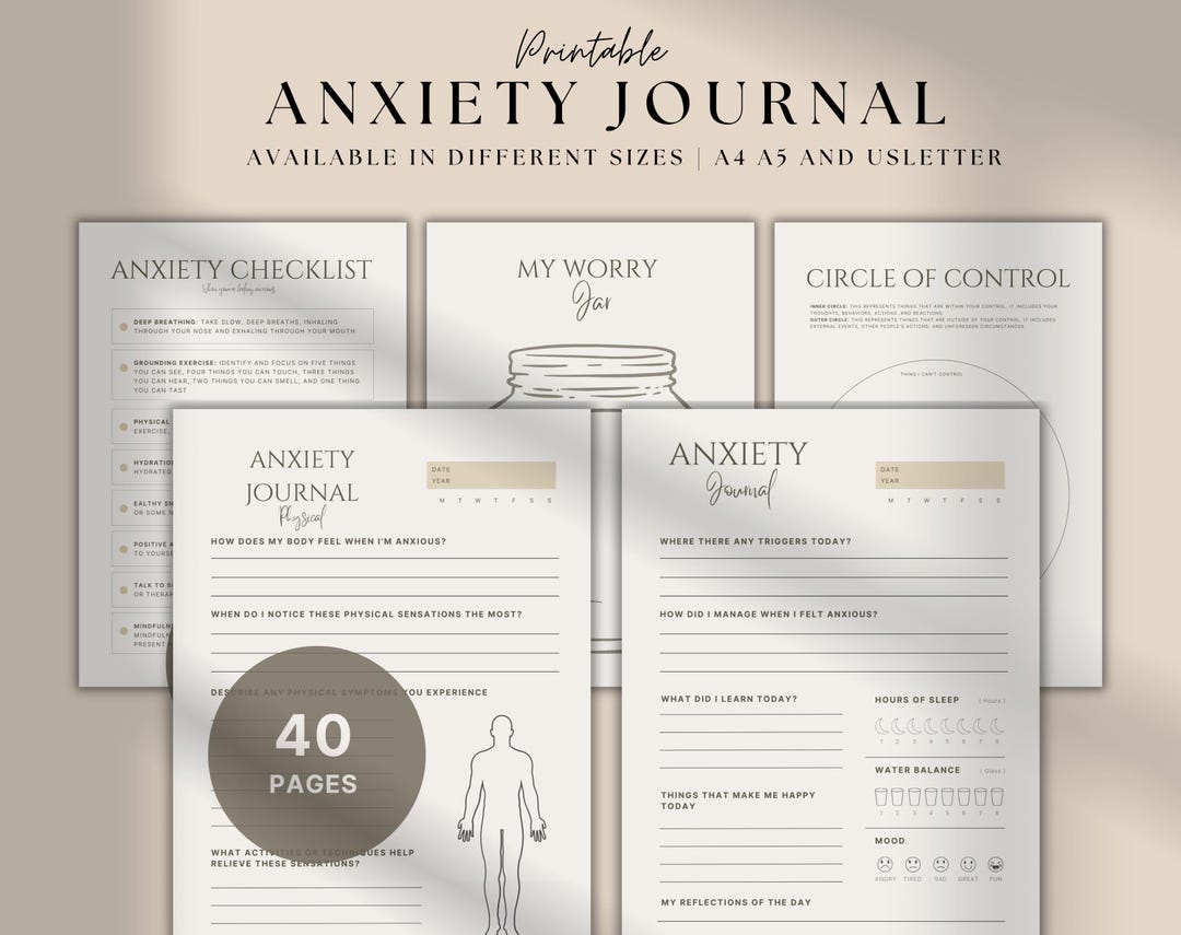 ANXIETY JOURNAL Printable Mental Health & Therapy Mood Tracker, Self ...