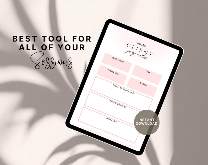 Pink Therapist Session Notes With Client Prep Progress and Goals ...