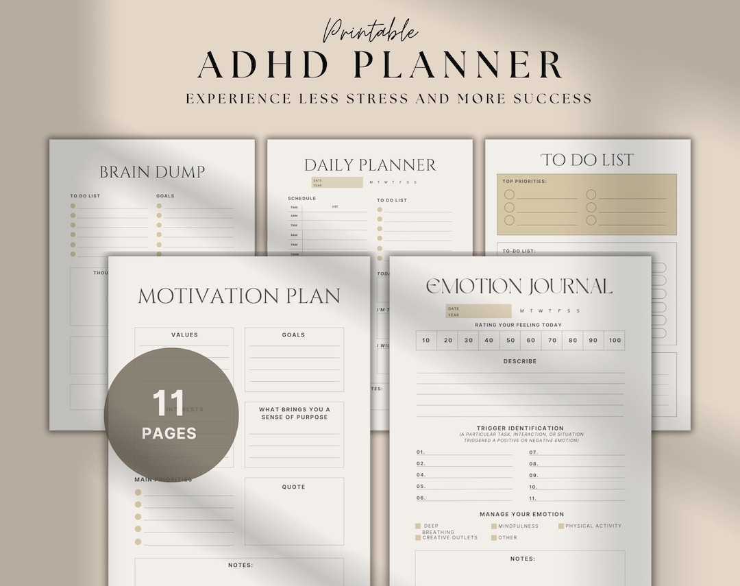 Printable ADHD Planner- Adult ADHD Workbook, Daily - Weekly Organizer ...