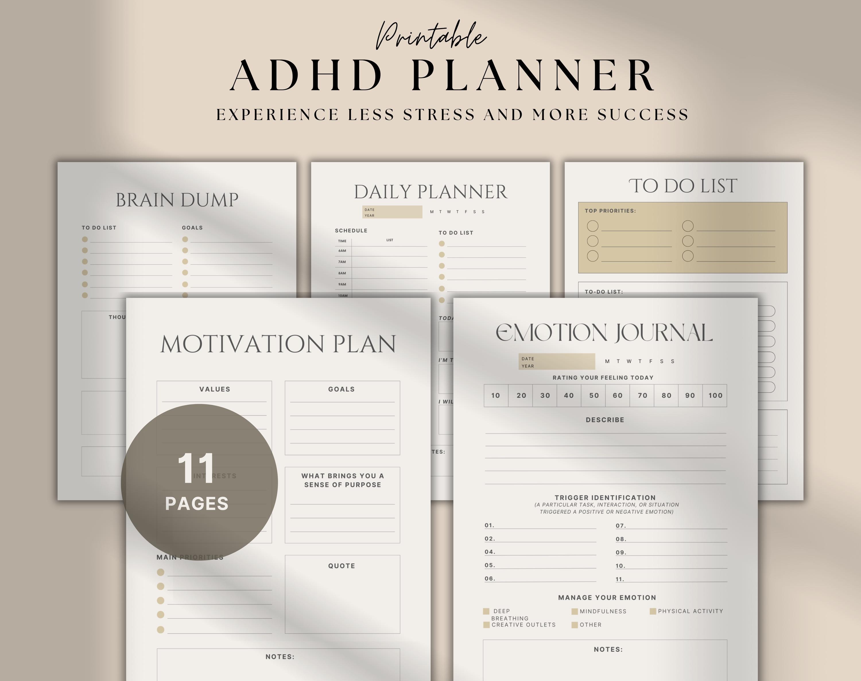 Printable ADHD Planner- Adult ADHD Workbook, Daily - Weekly Organizer ...