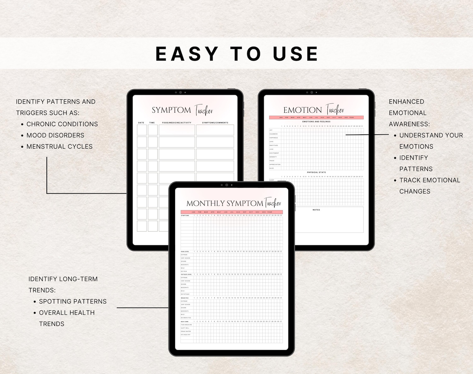 Symptom Printable Tracker Detailed Symptom Frequency Journal Monthly ...