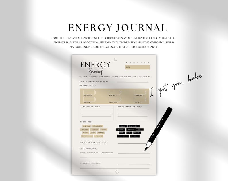 Energy Journal Printable: Guided Wellness, Mood Tracker (PDF Download ...
