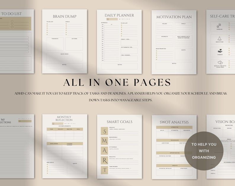 Printable ADHD Planner- Adult ADHD Workbook, Daily - Weekly Organizer ...