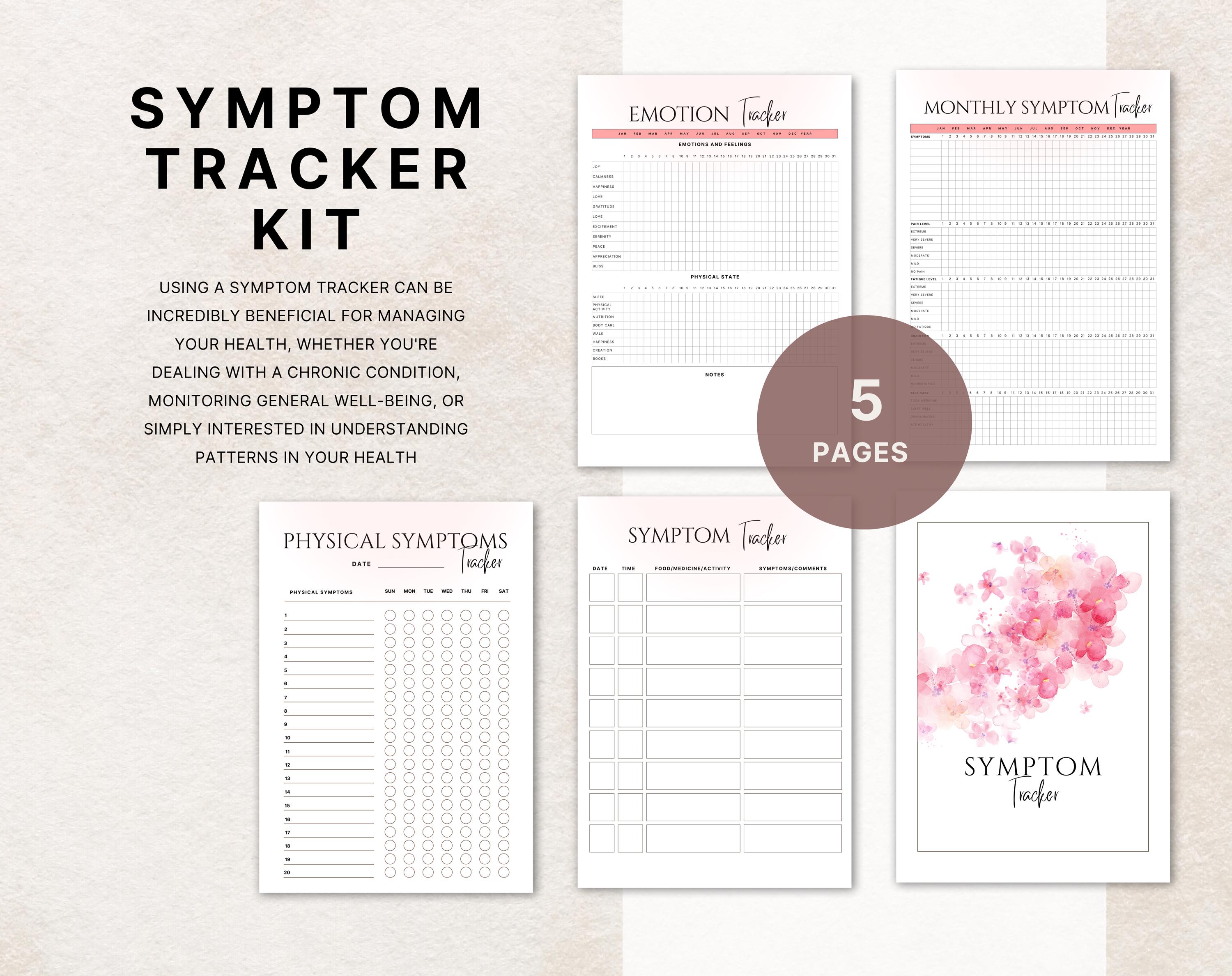 Symptom Printable Tracker Detailed Symptom Frequency Journal Monthly ...