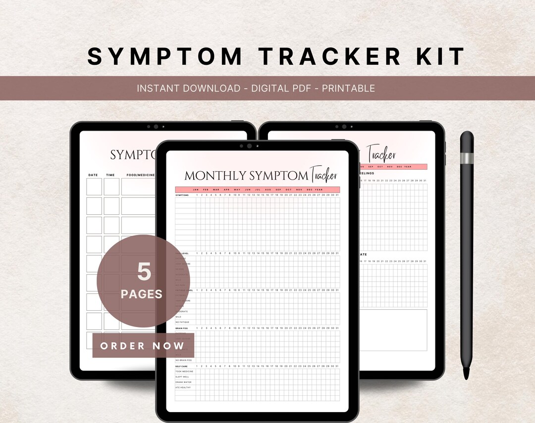Symptom Printable Tracker Detailed Symptom Frequency Journal Monthly ...