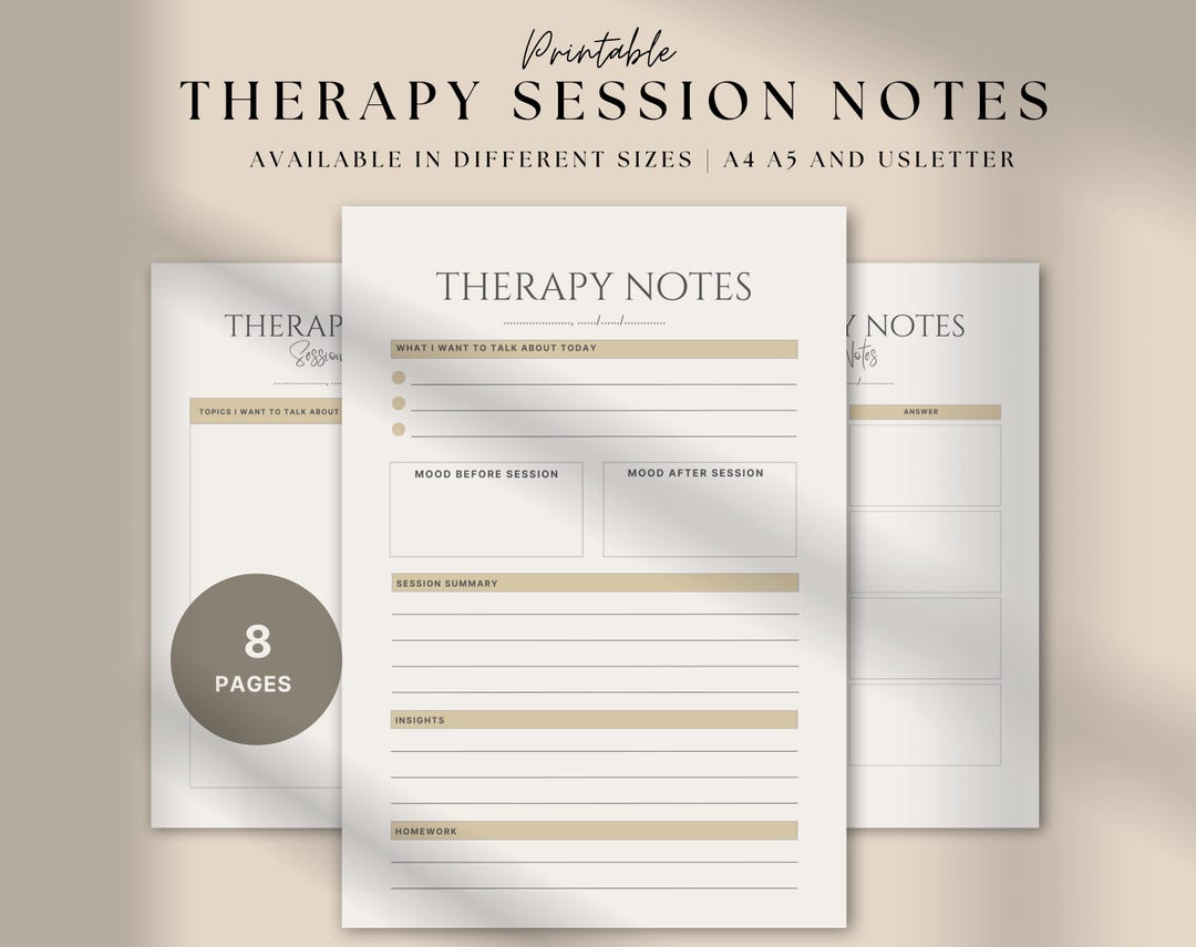PDF Therapy Notes | Counseling Notes for Therapist Sessions/ Printable ...