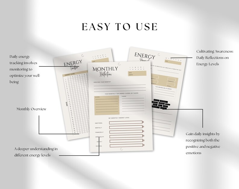 Energy Journal Printable: Guided Wellness, Mood Tracker (PDF Download ...