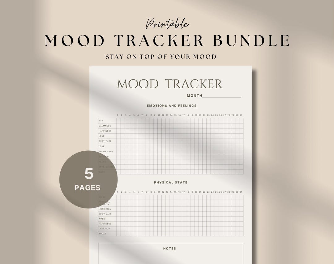 Mood Tracker Printable Kit, Monthly Mood Chart for Mental Health ...