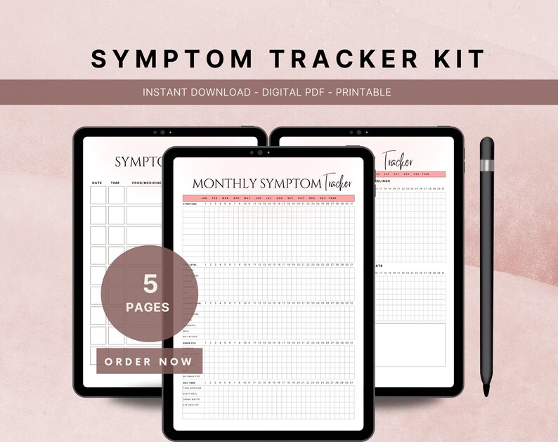 Symptom Tracker Pink Printable: Detailed Symptom Frequency Journal ...
