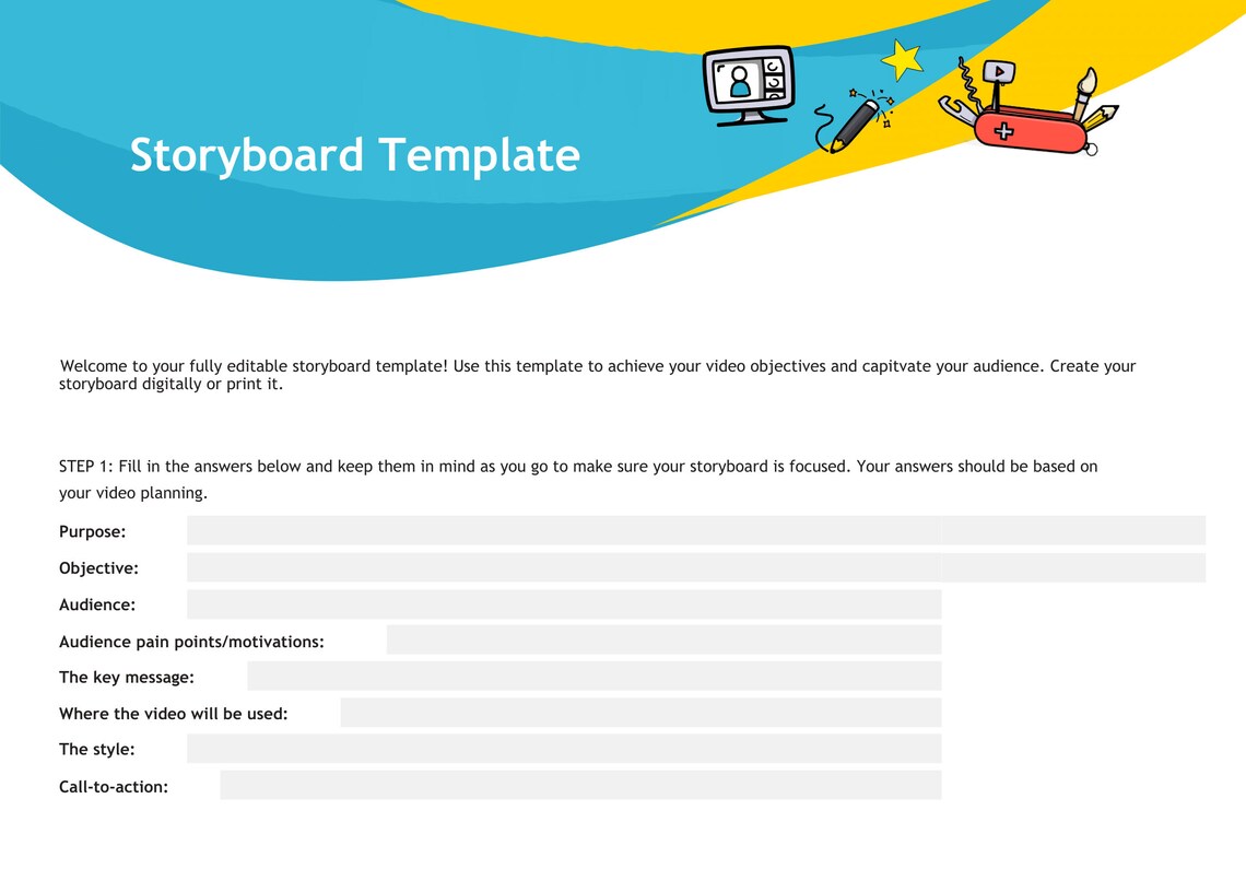 Visual Storyboard Template for Lesson Planning and Film Projects ...