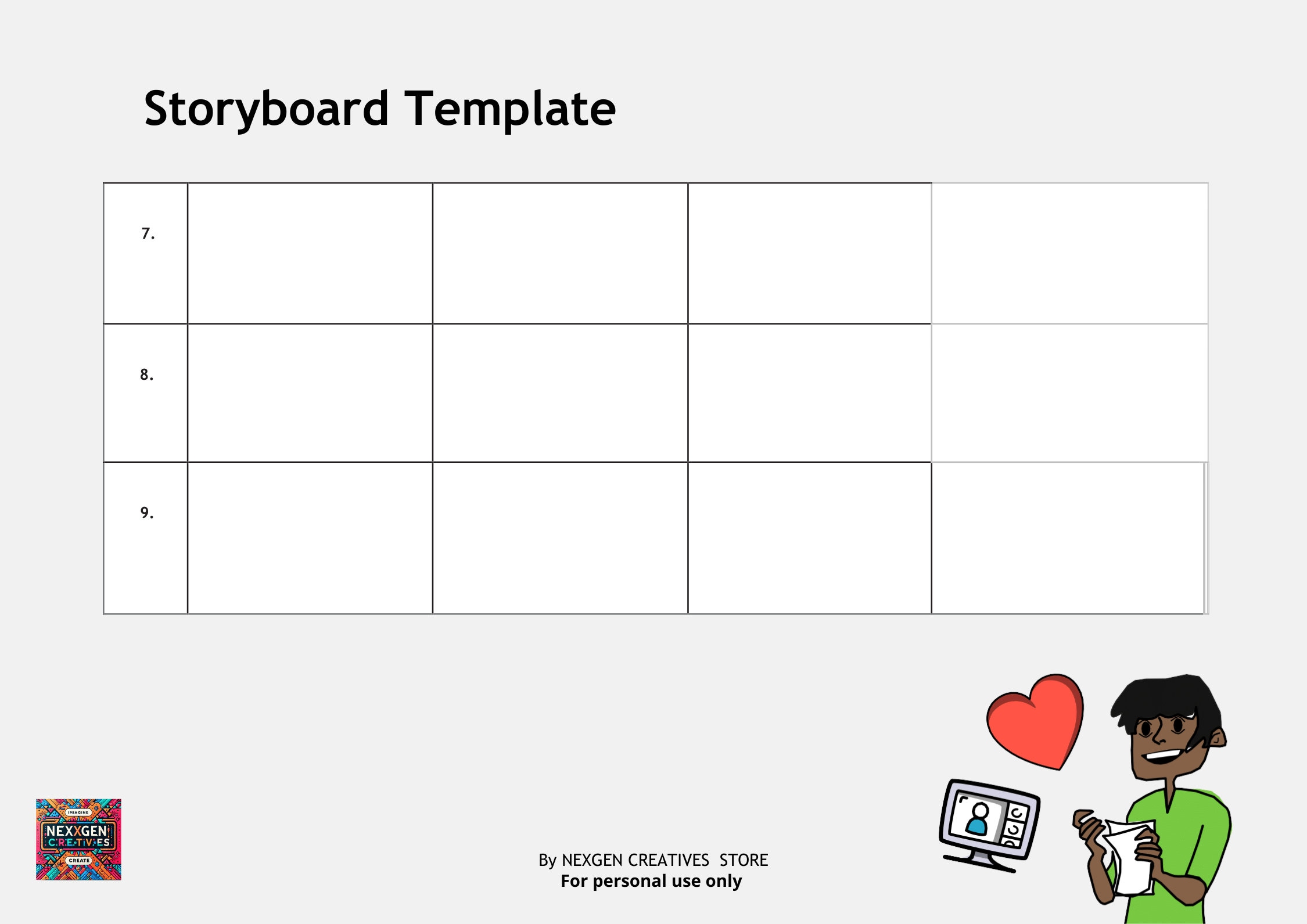Visual Storyboard Template for Lesson Planning and Film Projects ...