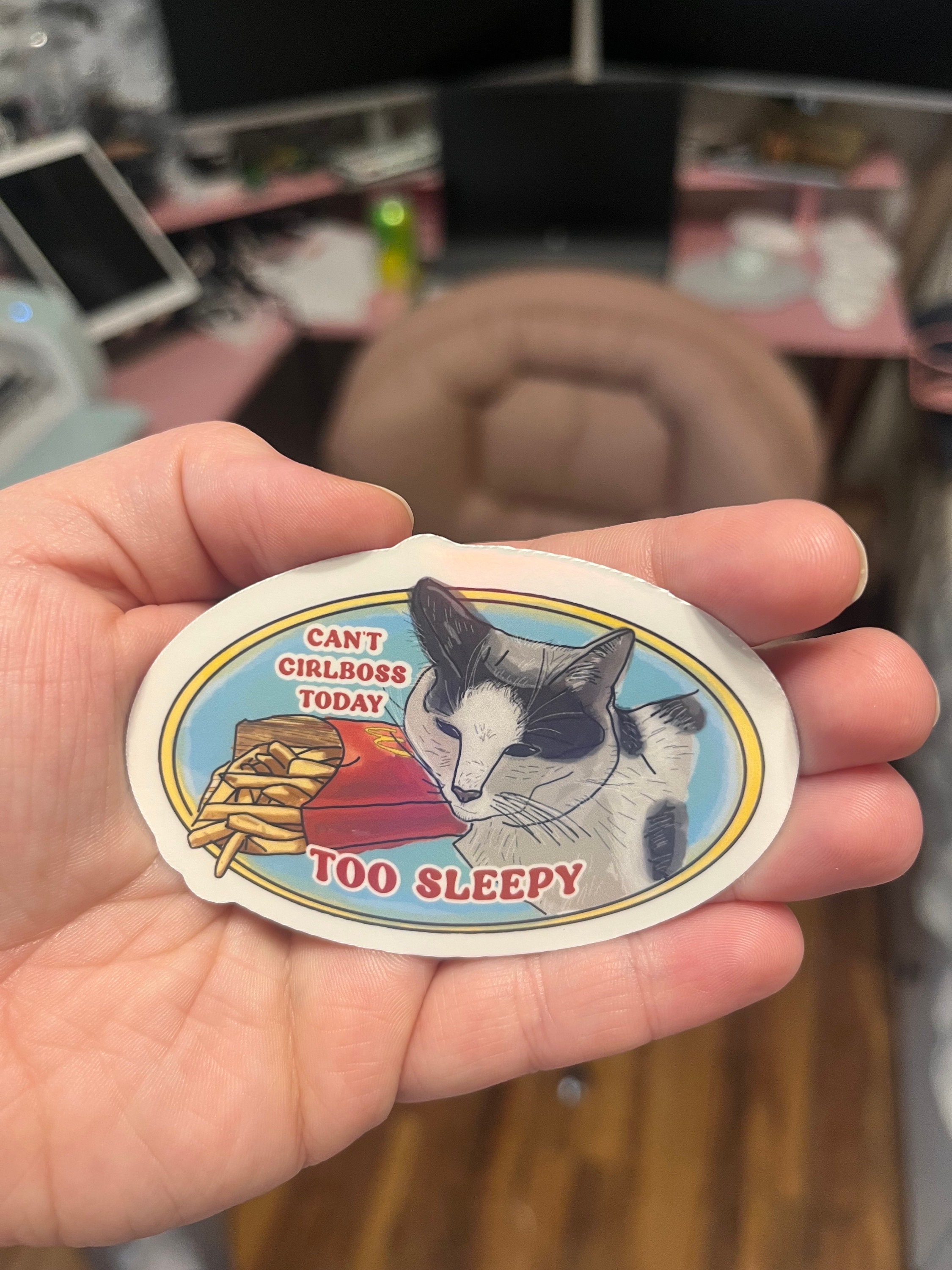 Sleepy French Fry Cat Vinyl Sticker - Etsy