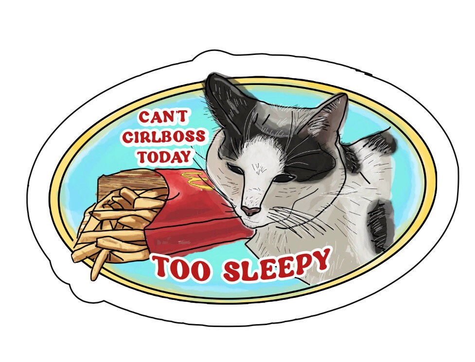 Sleepy French Fry Cat Vinyl Sticker - Etsy