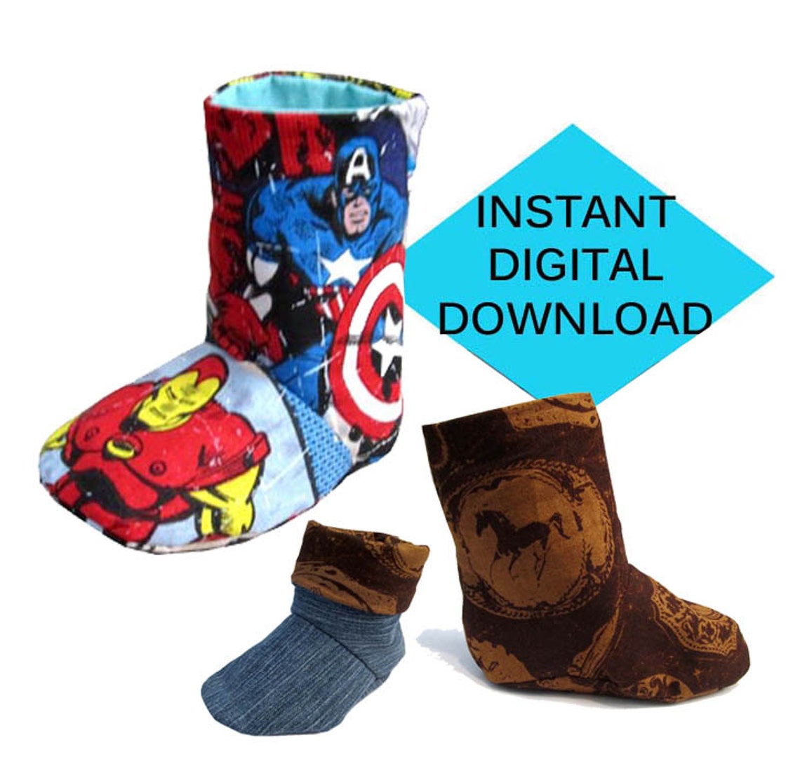 Reversible Fold Down Baby Boot Sewing Pattern PDF Tutorial in | Etsy