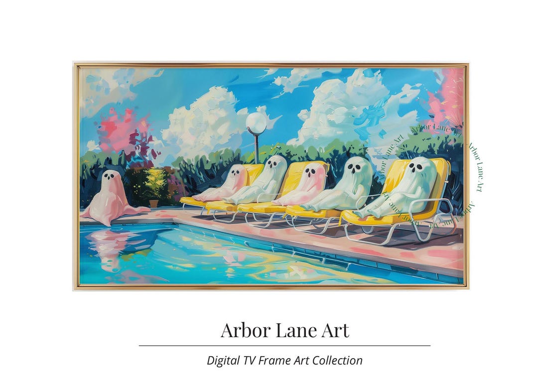 Silly Ghosts Sunbathing by a Pool, Pastel Halloween Samsung Digital TV ...