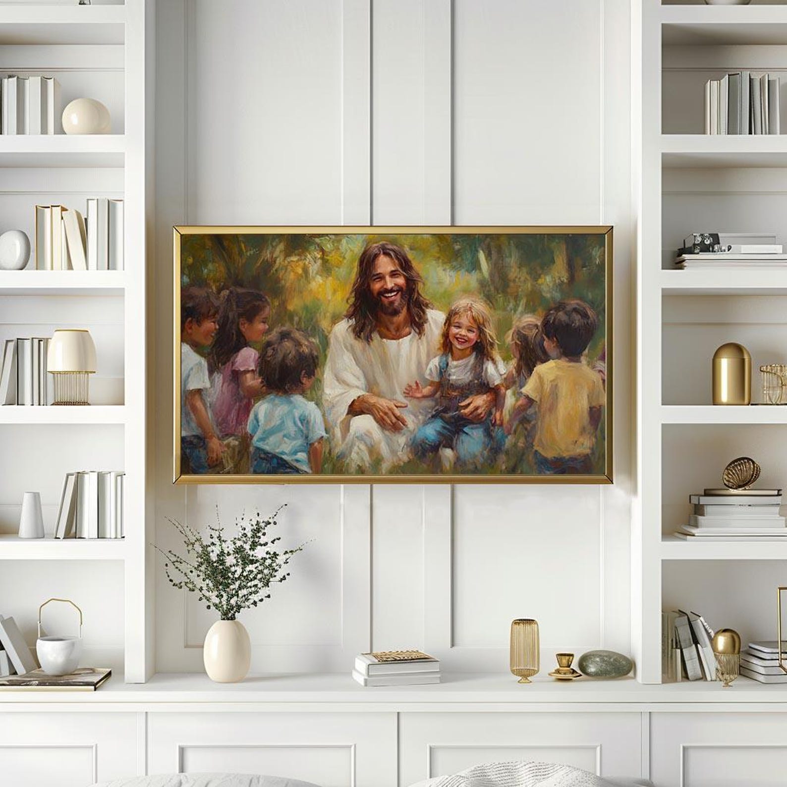 Jesus Christ Laughing With a Group of Children, Happy Christian Art ...