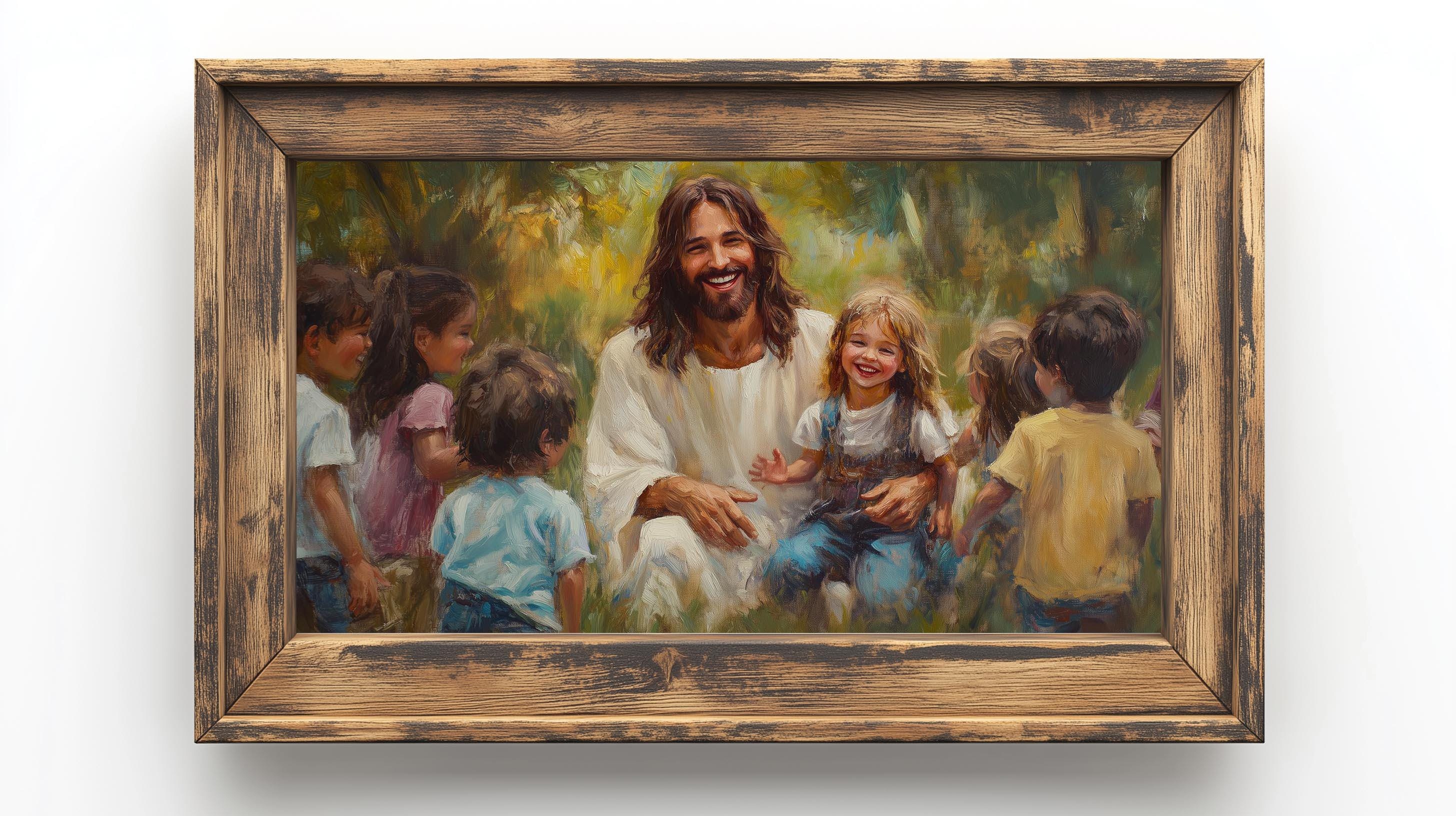 Jesus Christ Laughing With a Group of Children, Happy Christian Art ...