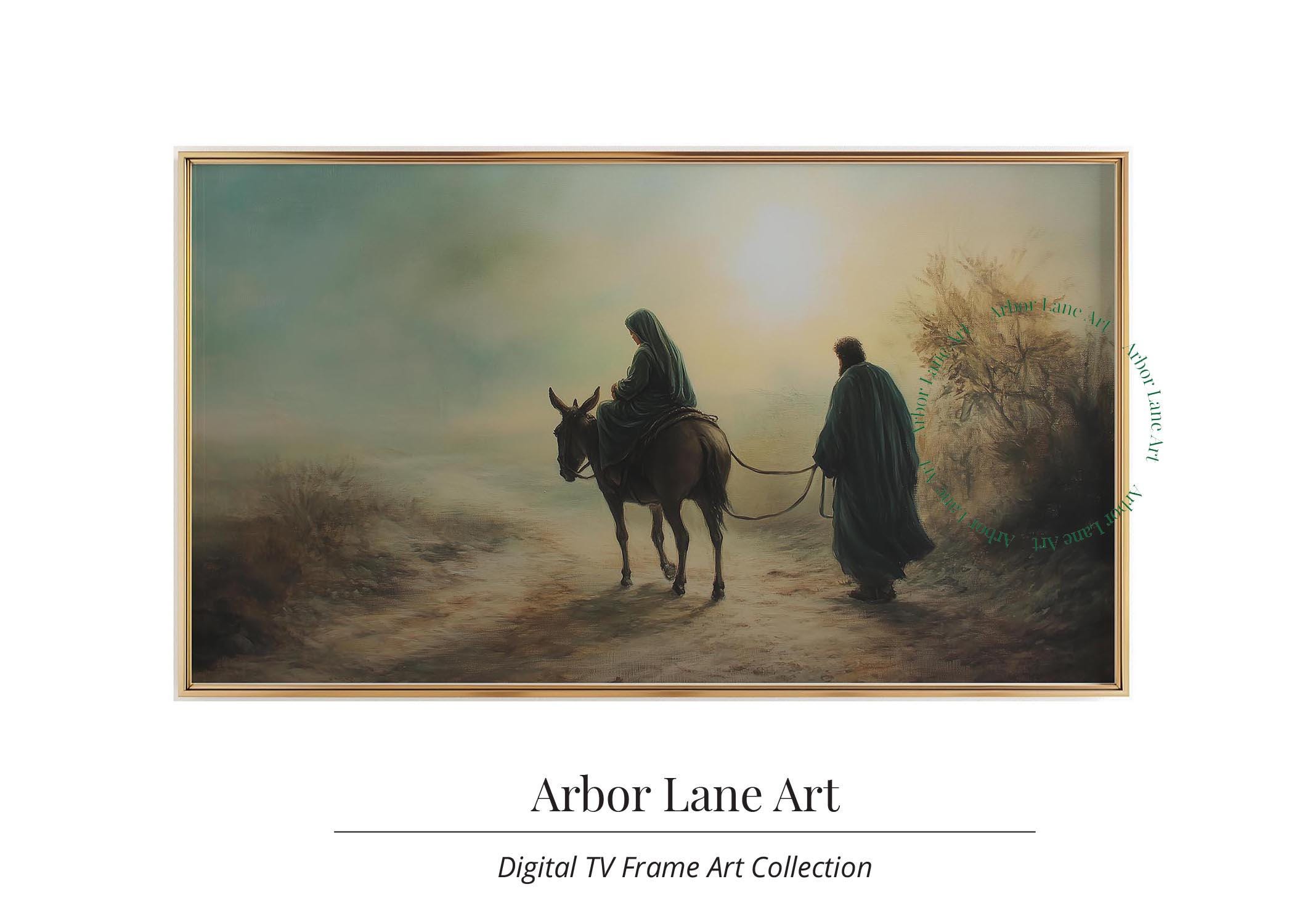 Mary and Joseph Riding a Donkey to Bethlehem, Cool Tones Moody ...