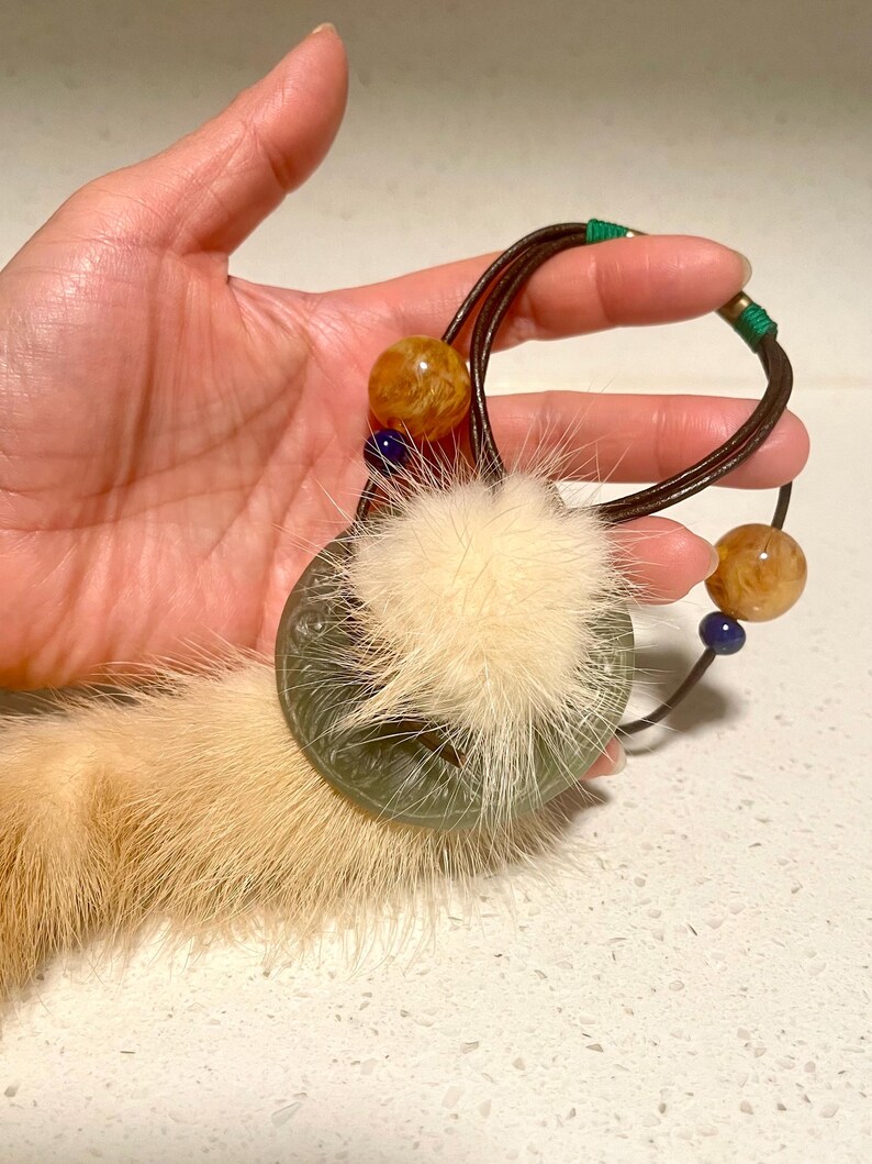 Decorative Ornament With Serpentine Jade Bi and Mink Tail, Dynasty - Etsy