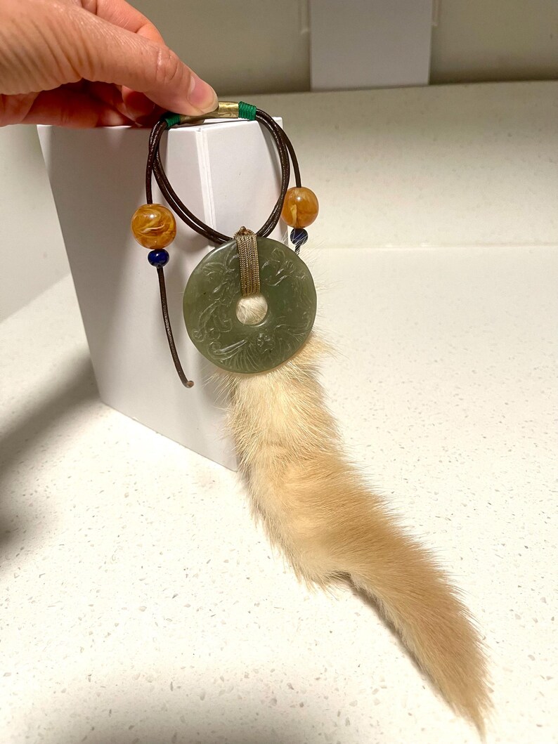 Decorative Ornament With Serpentine Jade Bi and Mink Tail, Dynasty - Etsy