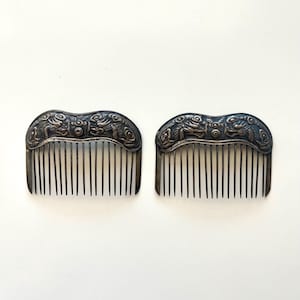 Vintage Chinese Silver Hair Comb With “twin Dragon Playing Pearl” Motif ...