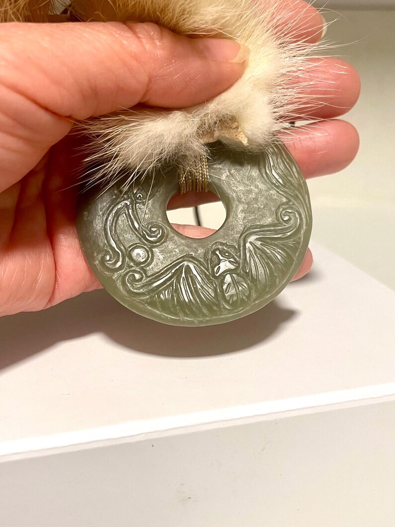 Decorative Ornament With Serpentine Jade Bi and Mink Tail, Dynasty - Etsy