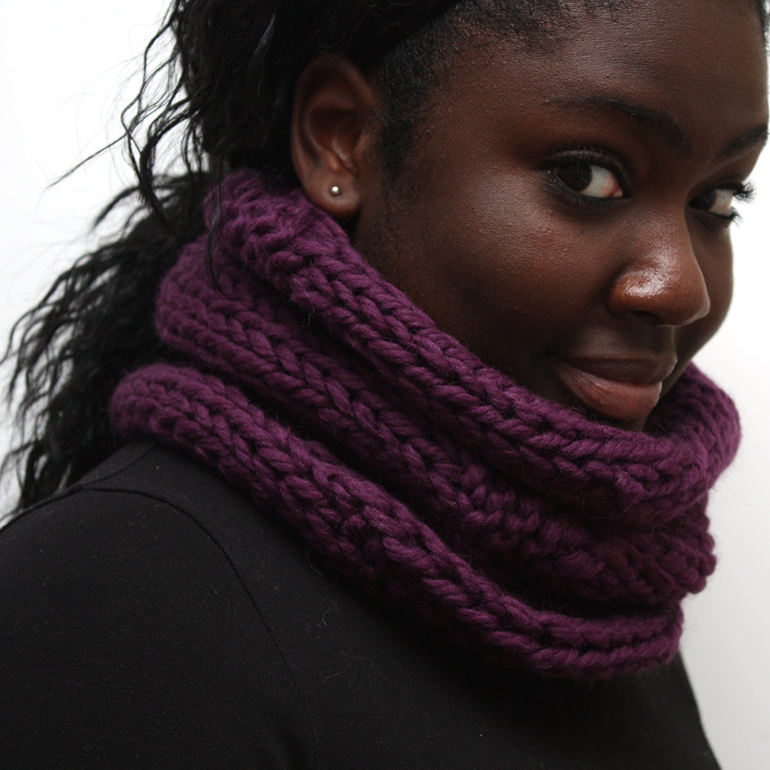 Purple Neckwarmer, Chunky Knit Scarf, Winter Knitted Scarf - Etsy