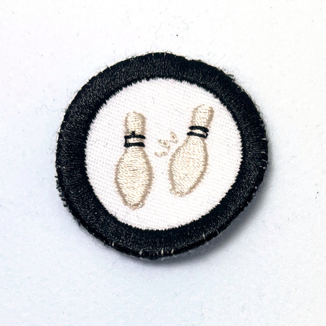Bowling Pins Mini Iron on Patch - 1 1/2 Inch Round Small Jacket Patch ...