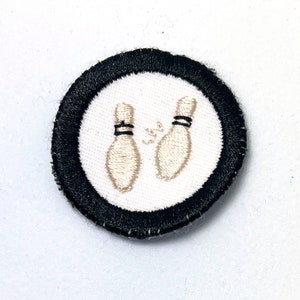 Bowling Pins Mini Iron on Patch - 1 1/2 Inch Round Small Jacket Patch - Embroidered DIY Badge ...