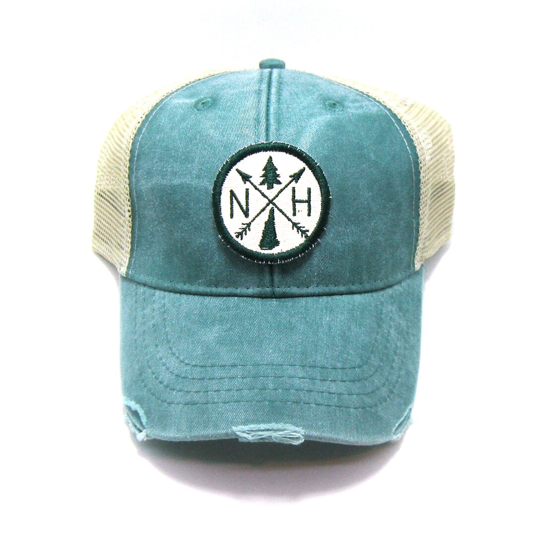 Distressed New Hampshire Trucker Hat With Embroidered Compass Patch and ...