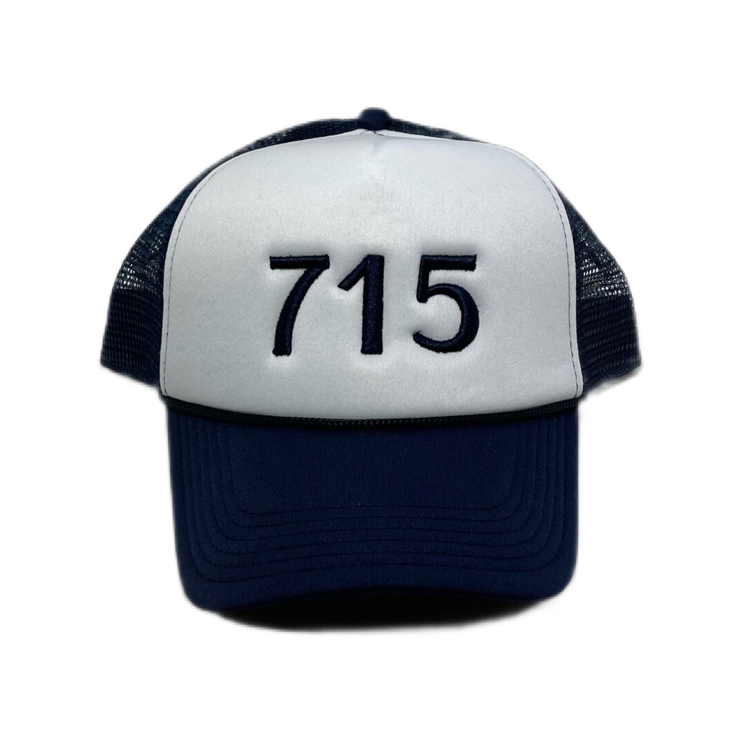 715 Area Code Navy and White Foam Trucker Hat Raised Puff 3D Embroidery ...