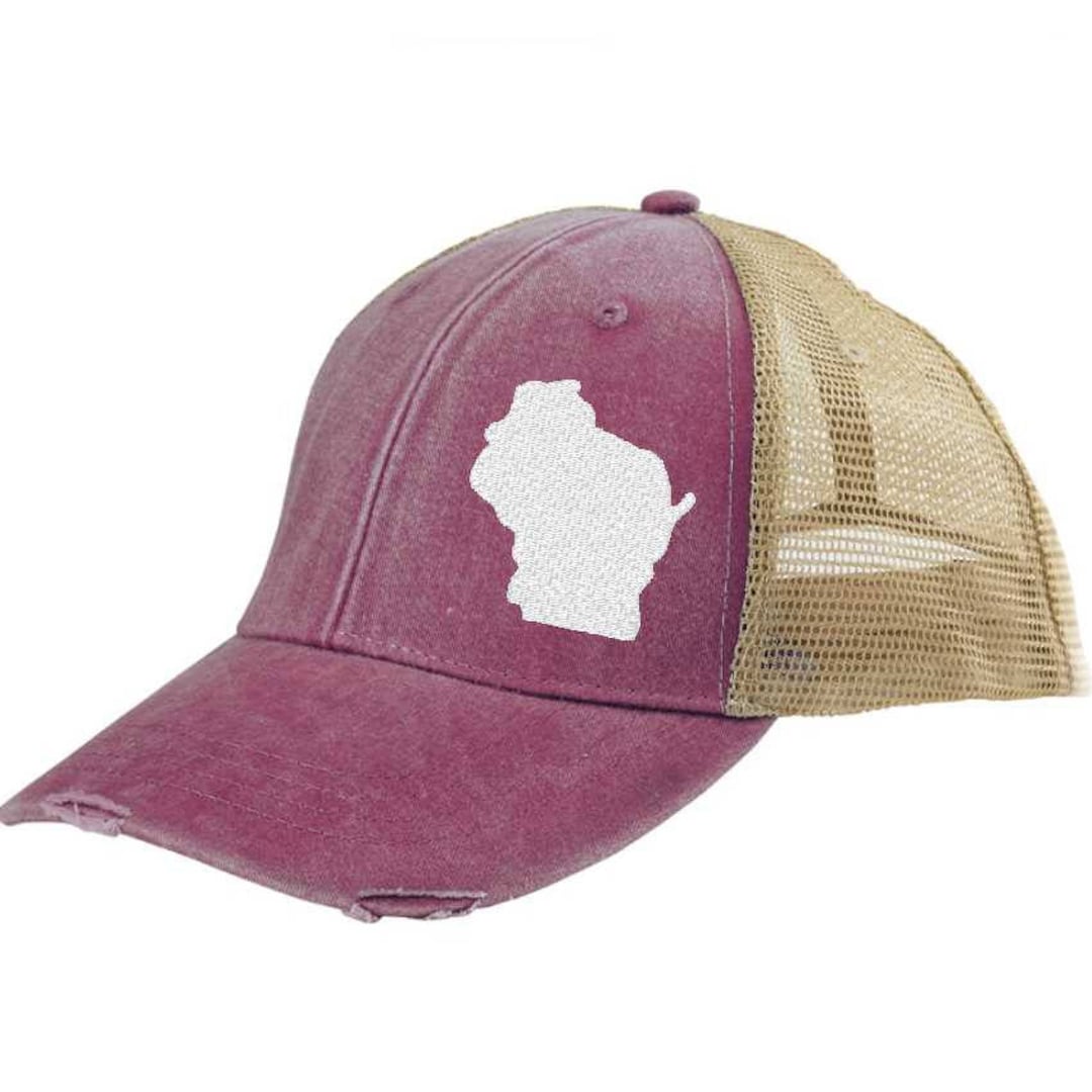 Wisconsin Trucker Hat Distressed Snapback Trucker Hat Off-center State ...