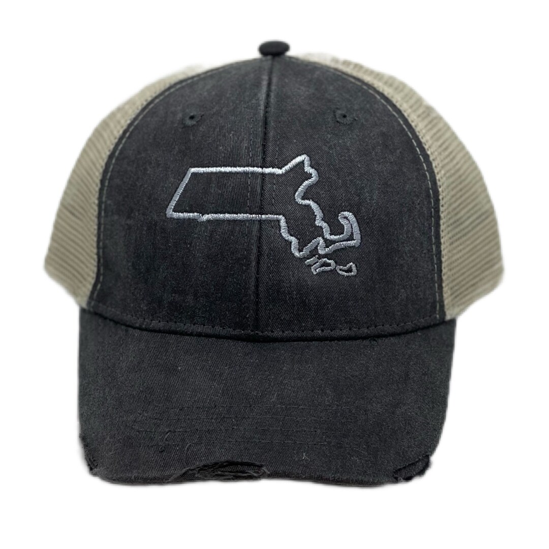 Massachusetts Trucker Hat: Distressed White on Black Snapback Cap - Etsy