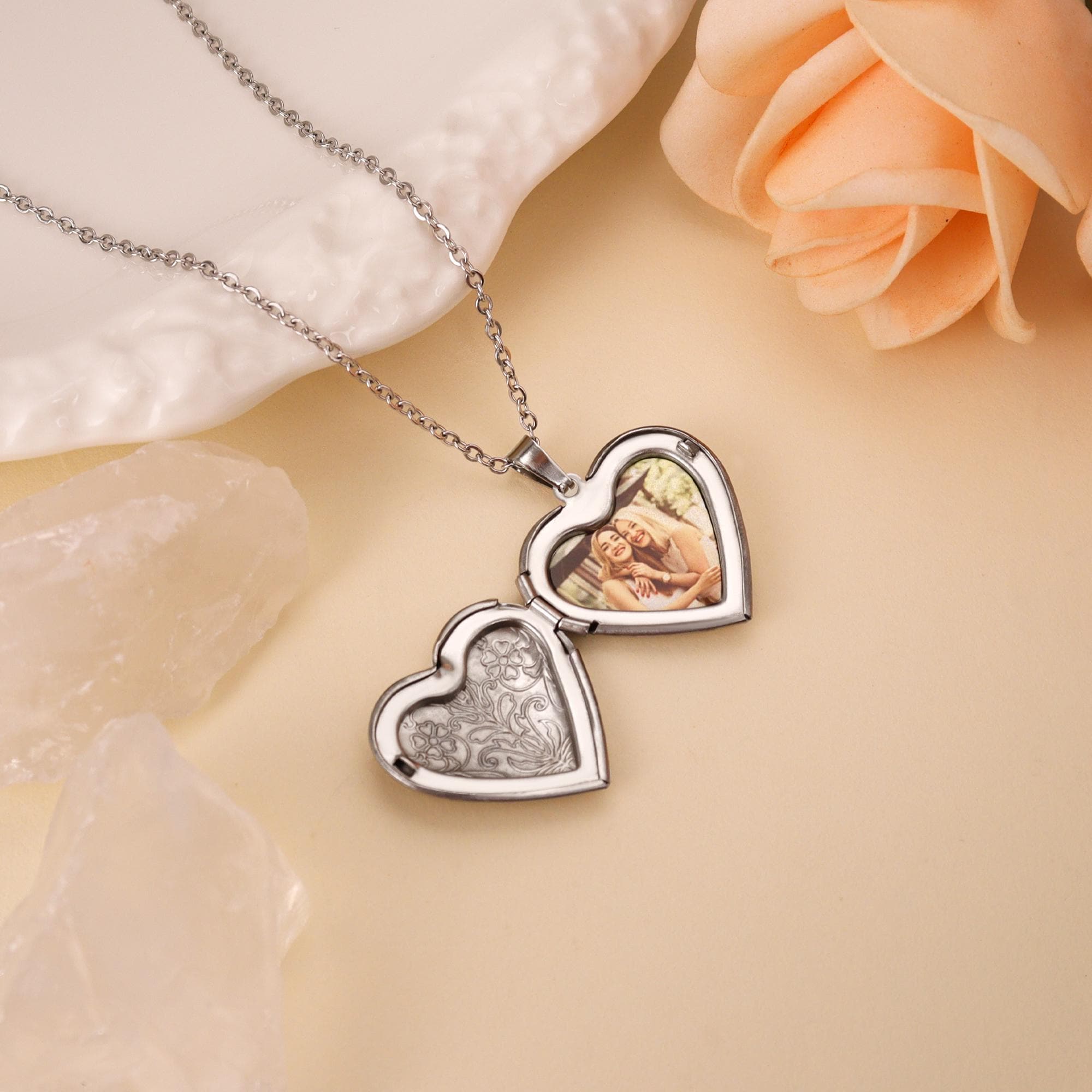 Heart Photo Locket Necklace • Custom Engraved Necklace • Engraved ...