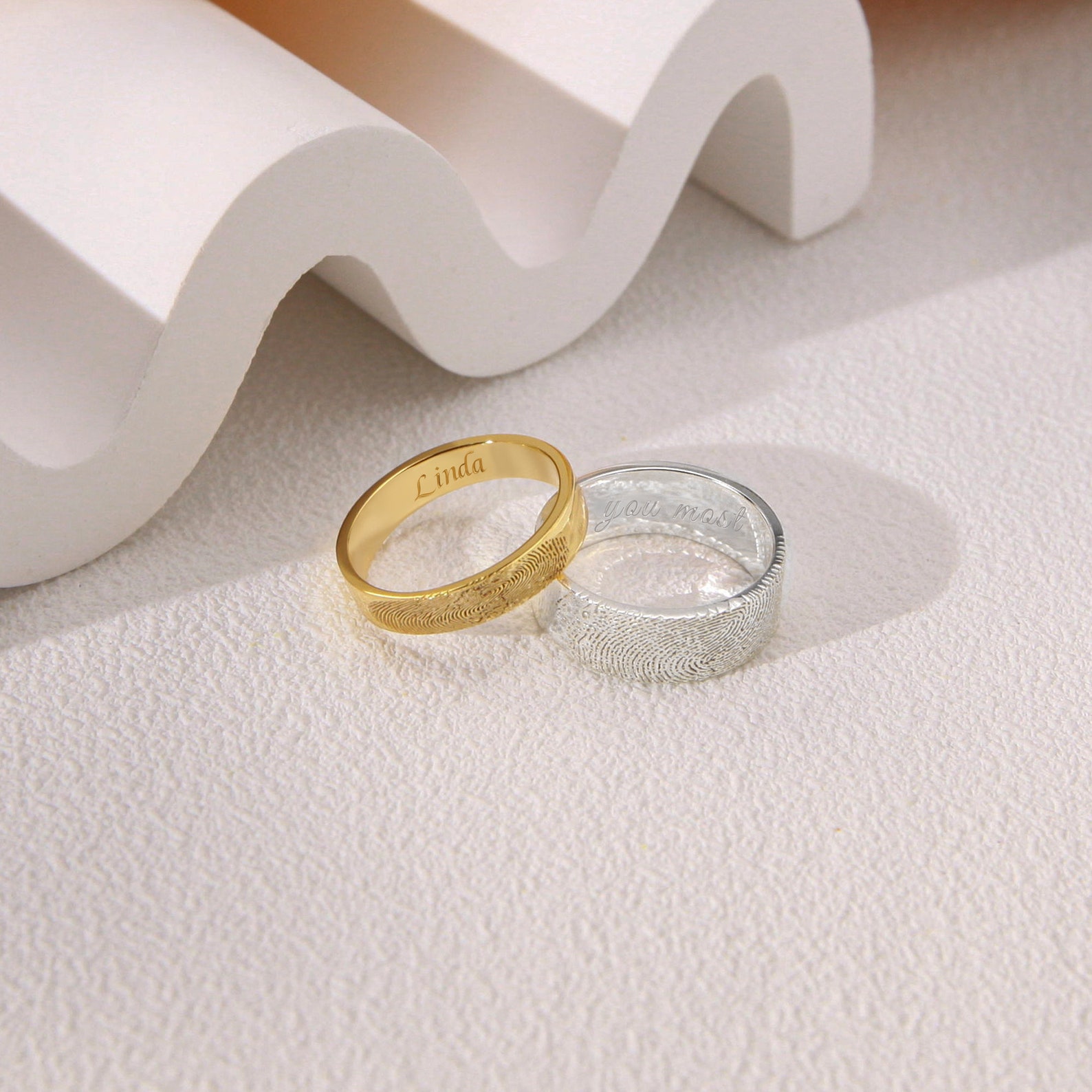 Actual Fingerprint Ring Custom Fingerprint Band Ring Promise Ring Thumb ...