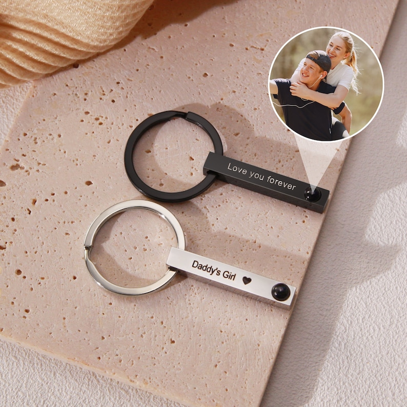 Custom Projection Engraving Keychain for Him Photo Projection Keychain ...