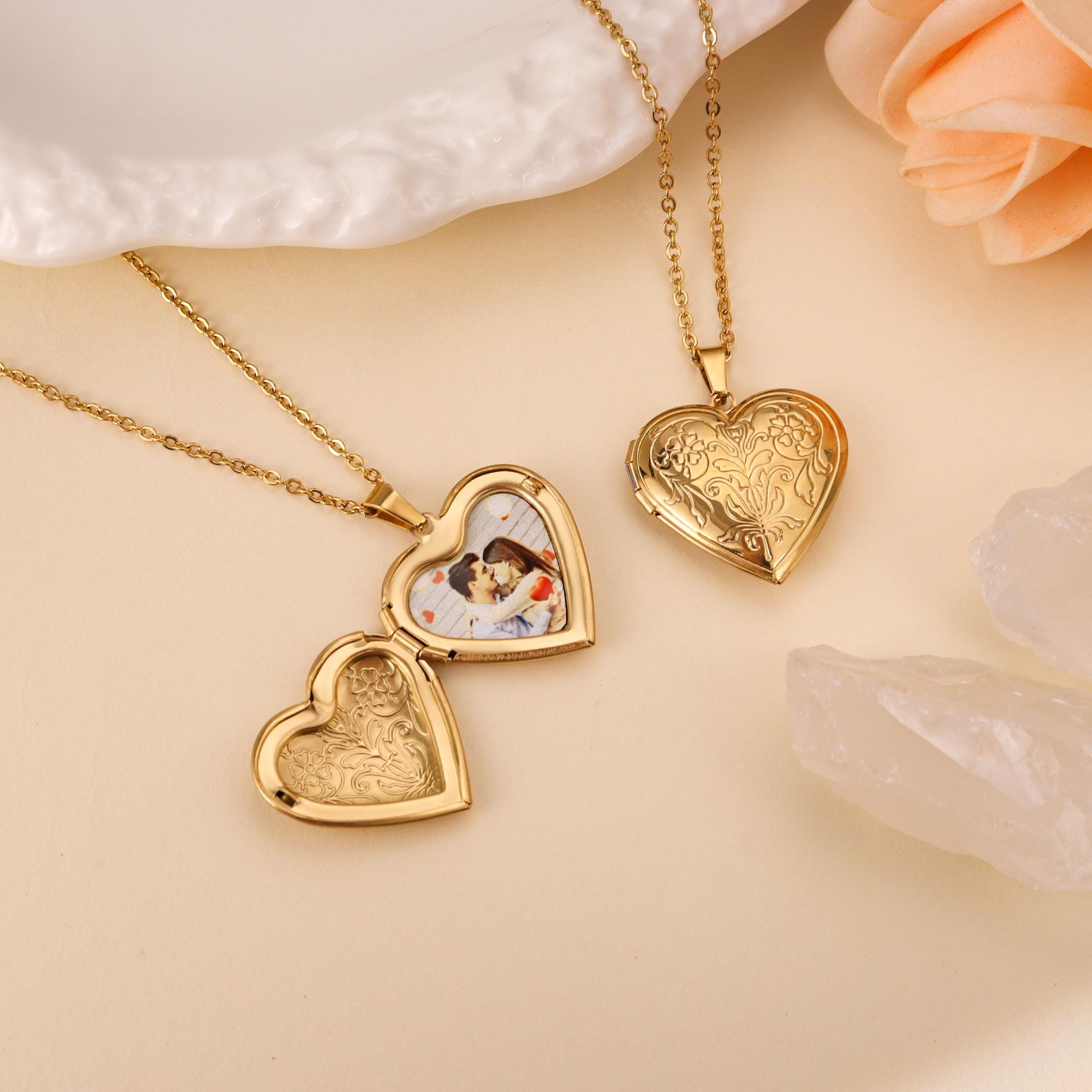 Heart Photo Locket Necklace • Custom Engraved Necklace • Engraved ...