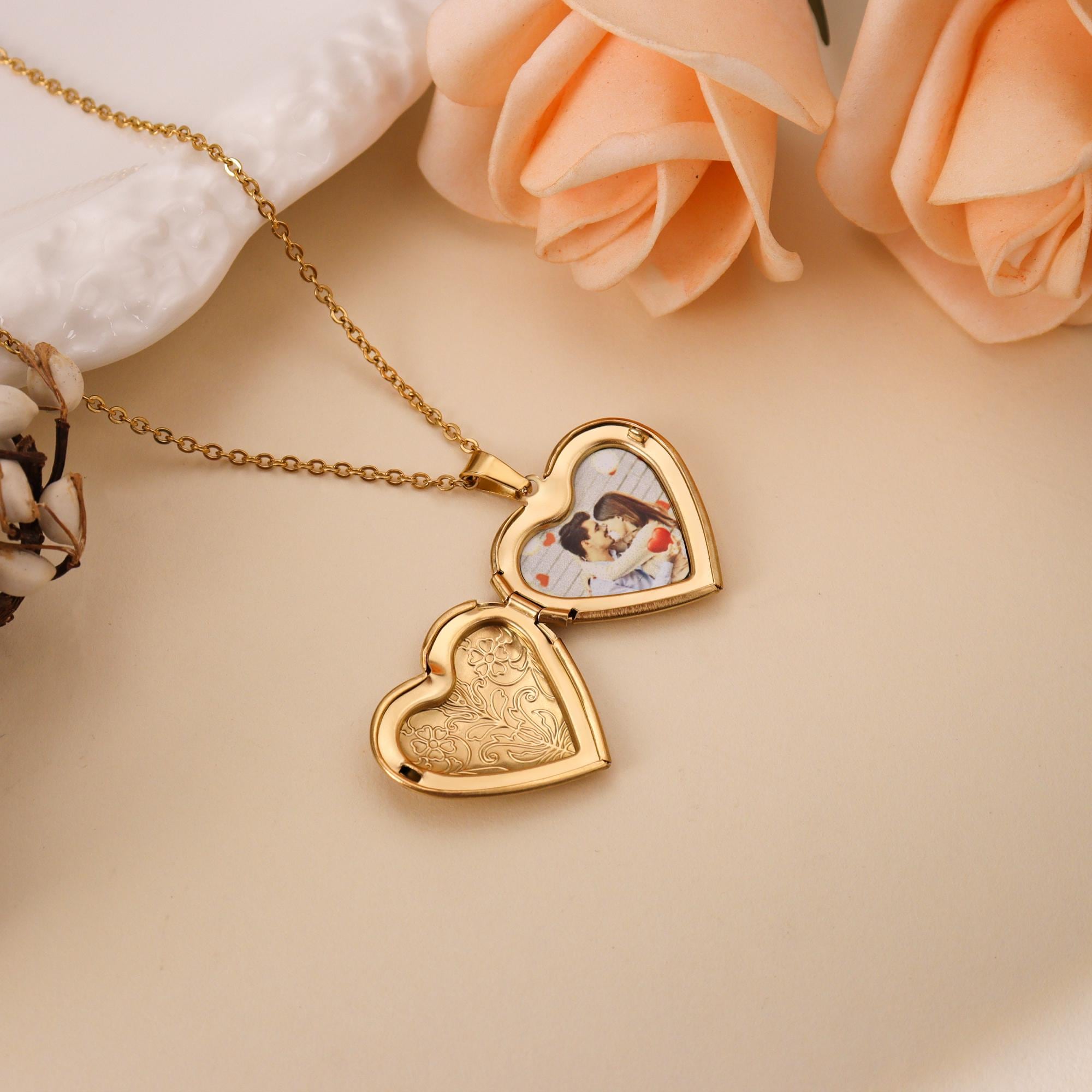 Heart Photo Locket Necklace • Custom Engraved Necklace • Engraved ...